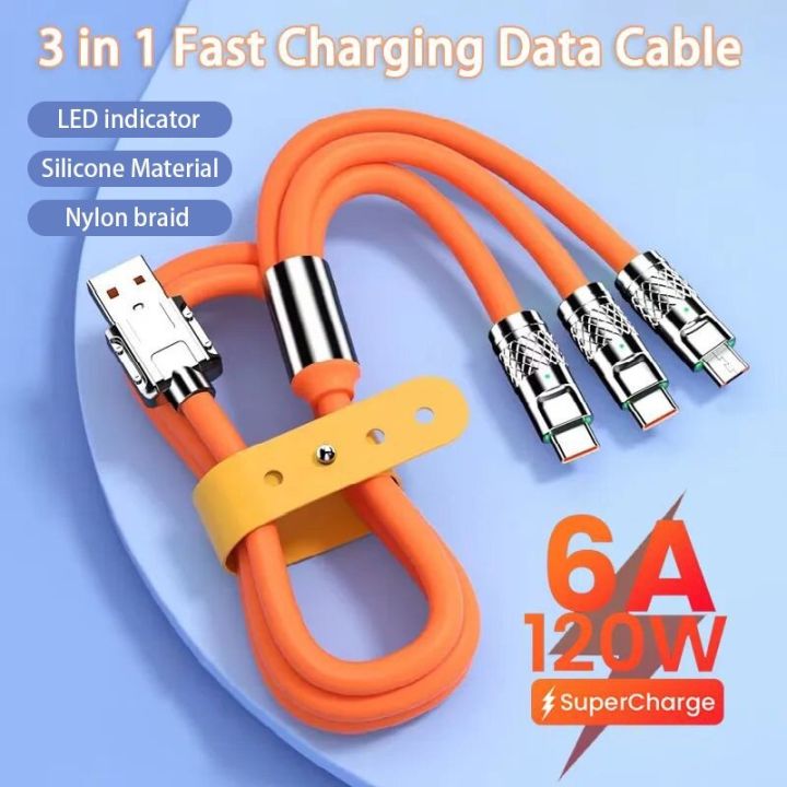 3 in 1 Multi Charging Cable 6ft Extra Bolded Multiple Charger Cord with ...