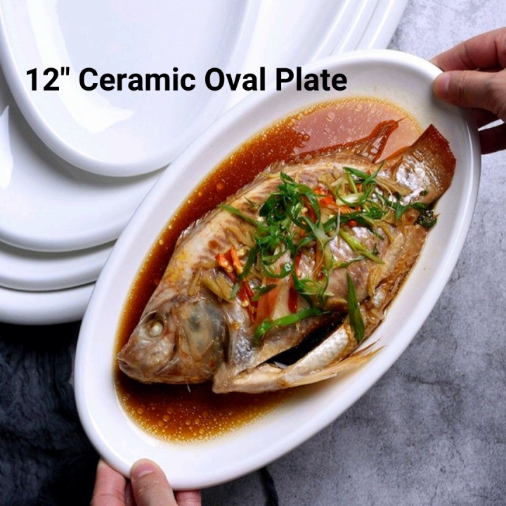 Fish Plate 12''/14''/16'' Thick Ceramic Steam Fish Serving Oval Deep ...