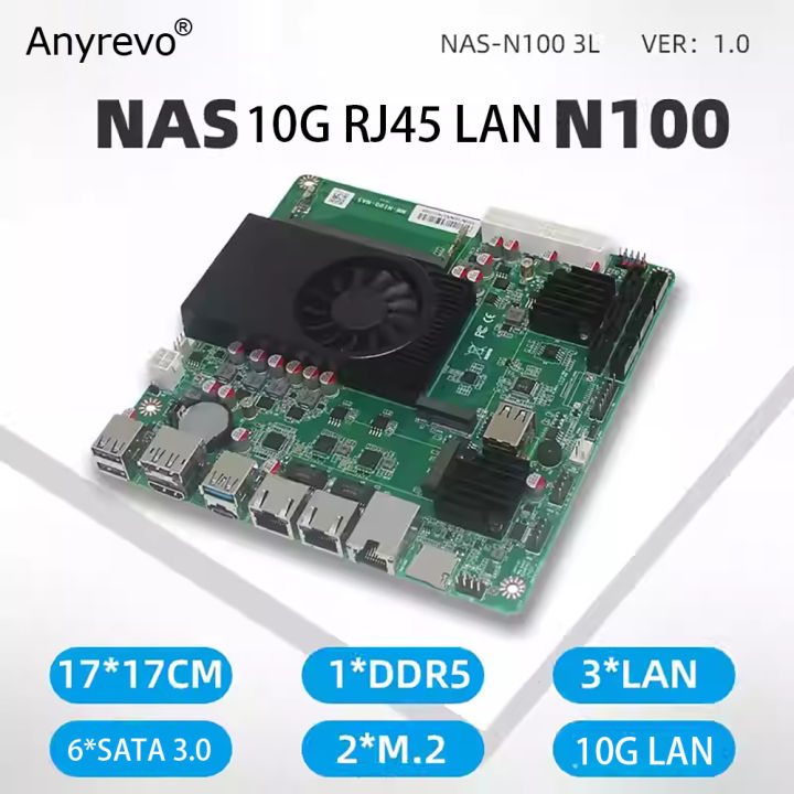 N100 NAS motherboard with 3 RJ45 LAN (2 x 2.5G + 1 x 10G) DDR5 Slot 2x ...