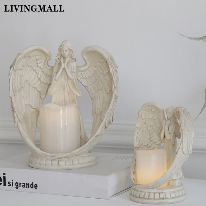 Livingmall Praying Angel Resin Statue Electronic Candle Holder Party ...