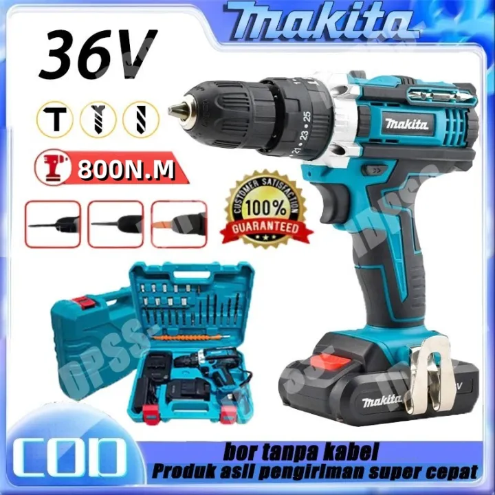 Mesin Bor Cas 2Baterai 36V Cordless Drill 13mm Bor Cas NEW MAKITA ...