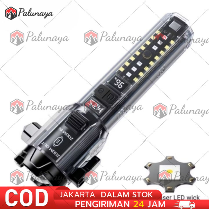 Senter Safety 10 IN 1 LED Laser 30w Cas Roll Zoom In Out Hammer ...