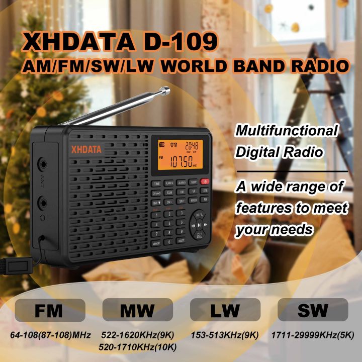 2023 XHDATA D-109 Portable Digital Radio FM STEREO/MW/SW/LW Wireless ...
