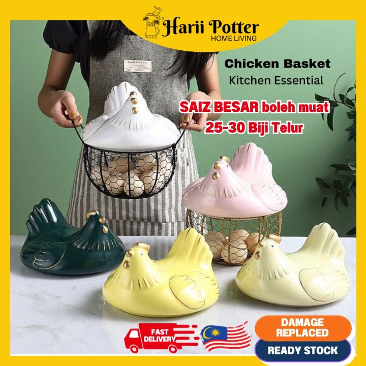 Ceramic Chicken Egg Storage Steel Basket Bekas Telur Ayam Viral Tempat ...