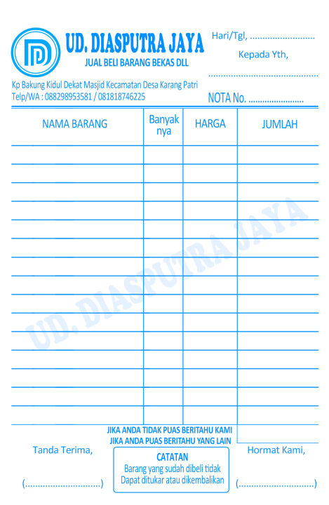 Cetak Nota 2Ply 1/4 Folio Custom | Nota Laundry | Nota Sembako | Nota ...