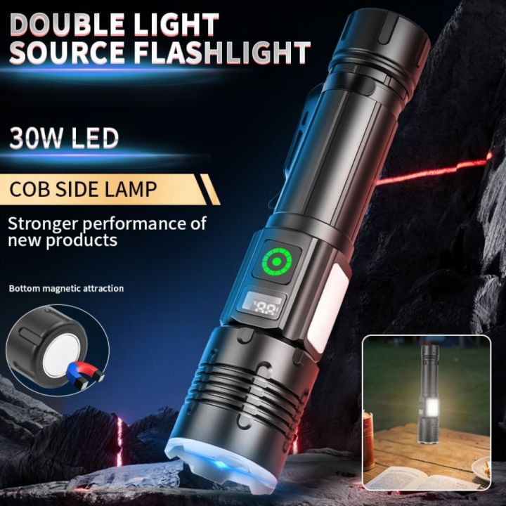 HAIAN Siêu sáng Đèn pin LED mạnh mẽ 30W Sạc TYPE-C Đèn zoom kính thiên ...
