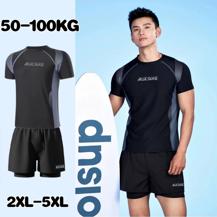 🔥2XL-6XL🔥ชุดว่ายน้ําผู้ชาย ทูพีช ชุดดำน้ำ ระบายอากาศได้ แห้งเร็ว ชุดว่ายน้ำ ผ้า2ชั้น สามารถใส่ดำ ...
