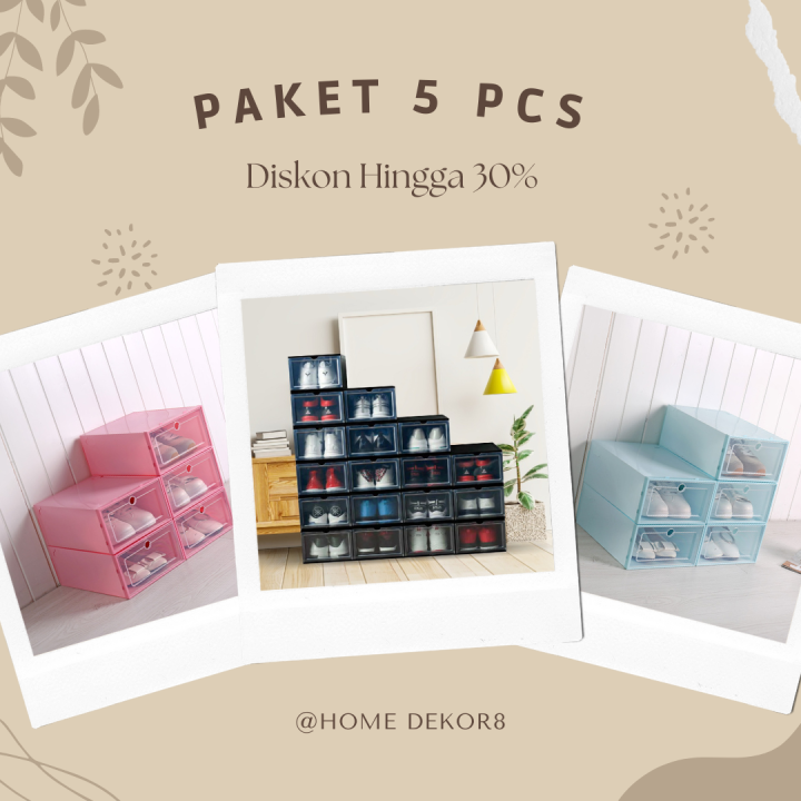 PAKET 5 PCS Kotak Sepatu Lipat Transparan box Sepatu Tebal Shoes ...