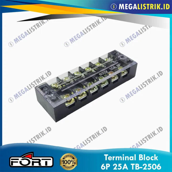 FORT TERMINAL BLOCK 6P 25A TB-2506 / TERMINAL BLOK KABEL LISTRIK KACA 6 POLE 25 AMPERE TB2506 ...