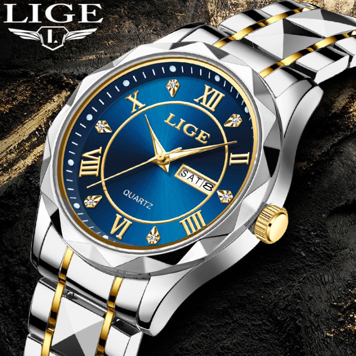 LIGE Top Luxury watch for mens women All Steel Waterproof Quartz Watch ...