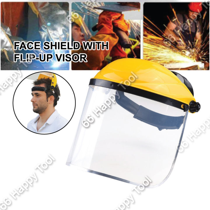 Protective Face Shield with Flip-Up Visor Yellow Clear Safety Eye ...