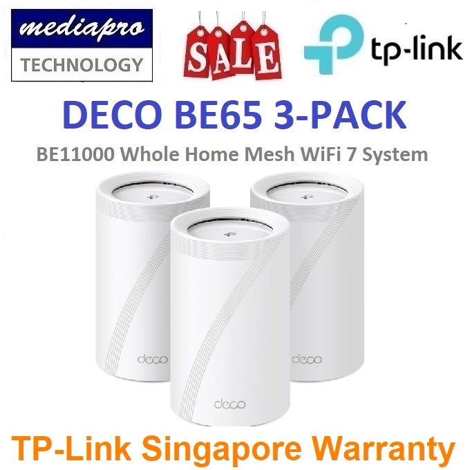 TP-LINK DECO BE65 3-Pack BE11000 Whole Home Mesh WiFi 7 System ( Pack ...
