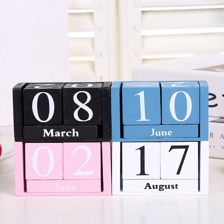 WENTIVV Pastoral Style Wooden Perpetual Calendar MDF Eternal Blocks ...