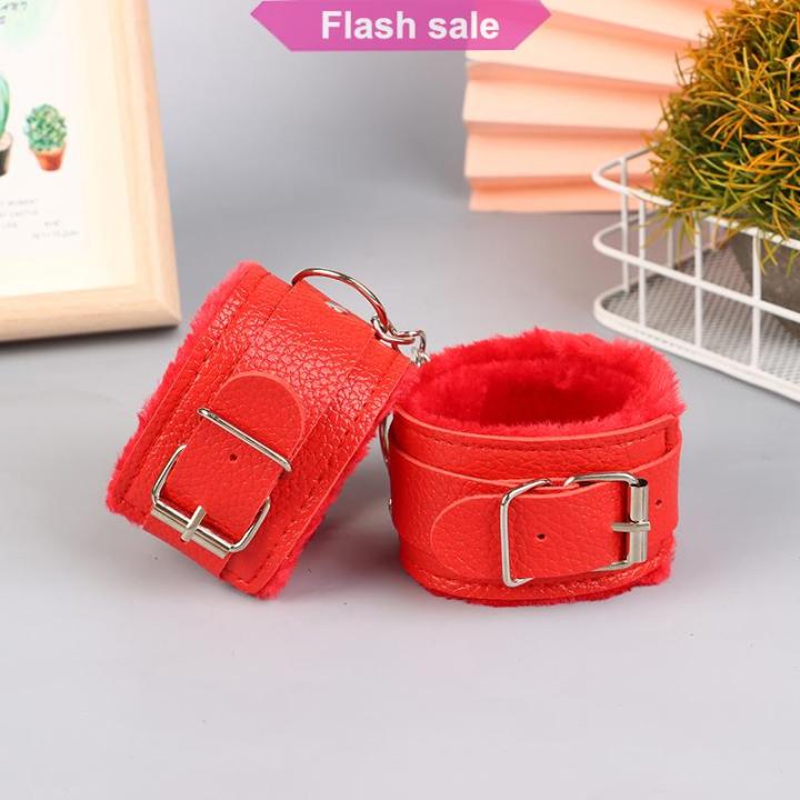 READY STOCK 1 Pair PU Leather Plush Sexy Hand Wrap Handcuff Ankle Cuff ...
