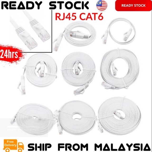 RJ45 CAT6 White Lan Cable Ethernet Network Flat LAN Cable UTP Patch ...