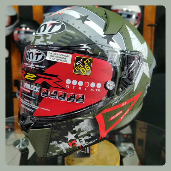 Kyt r2r pro assault matt green army dual visor fullface helmet moto ...