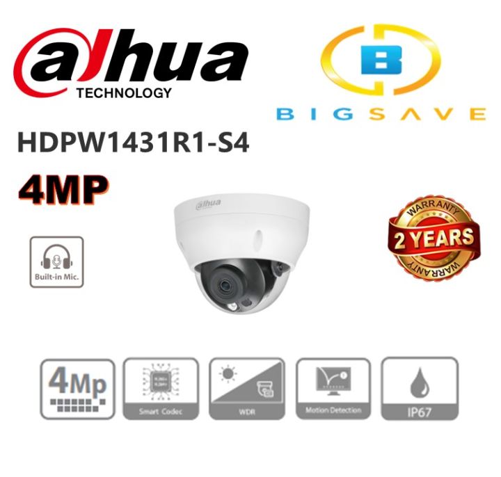 DAHUA 4MP HDPW1431R1-S4 ENTRY IR FIXED-FOCAL DOME NETWOK CAMERA | Lazada