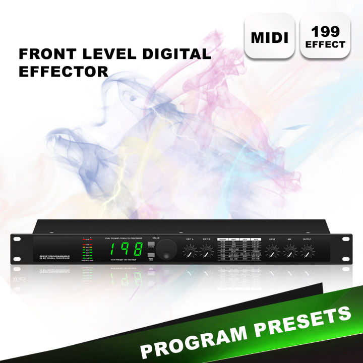 Professional audio sound processing Effect with a subwoofer output, 2 microphone input ...