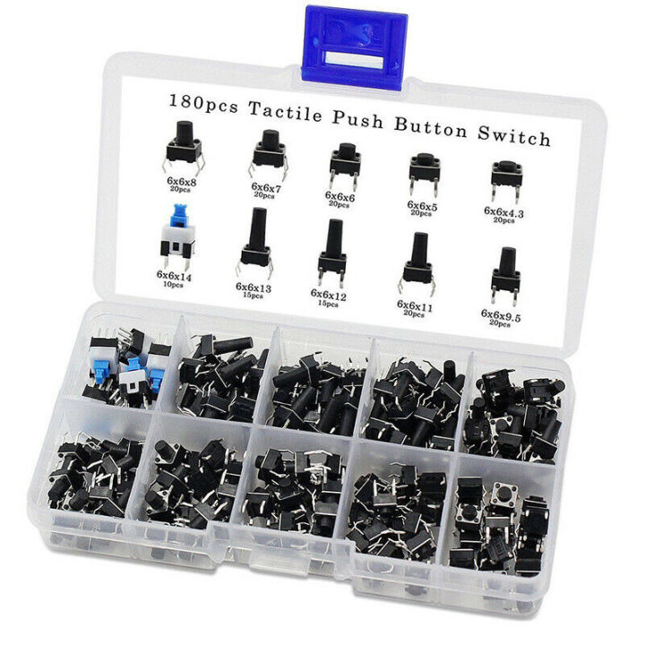 180 Pcs 10 Values Tactile Push Button Switch Mini Momentary Tact