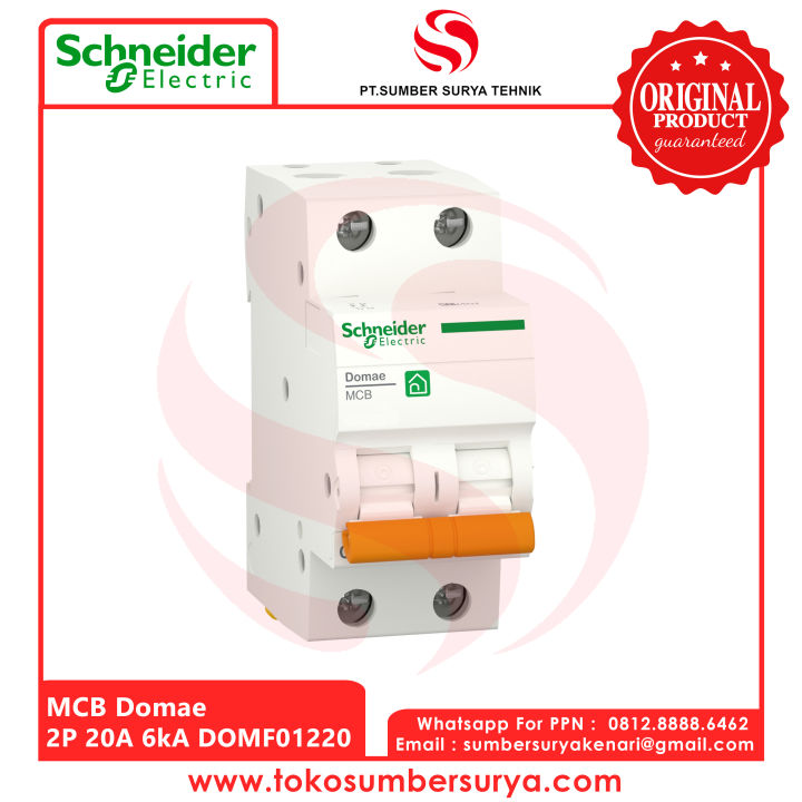 MCB Mini Circuit Breaker Domae 2P 20A 6kA Saklar Listrik ON OFF DOMF01220 SNI Asli Ori Schneider ...