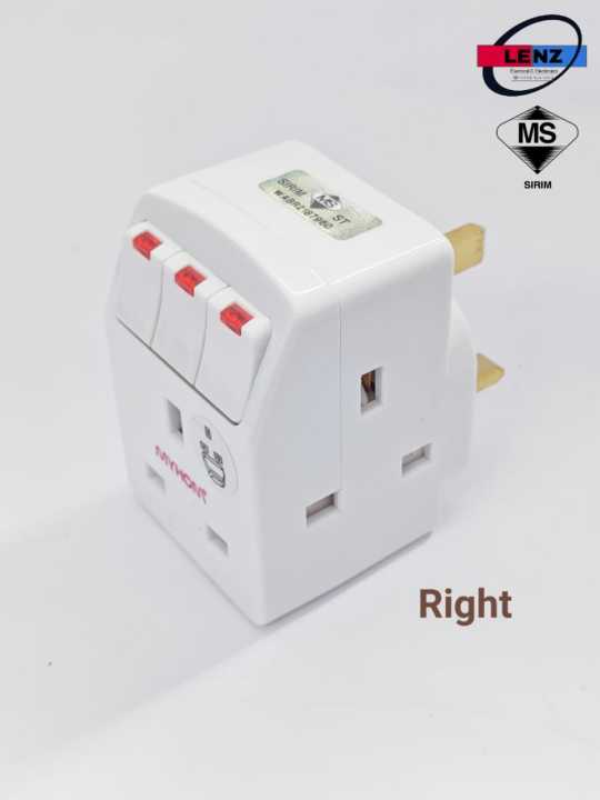 Prosmk 131UK 3way 13A Adaptor with 3 Individual Switches, Neon | Lazada