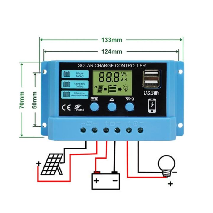 Solar Charge Controller Li Ion Lifepo4 10a 20a 30a Pwm 12v 24v Solar ...
