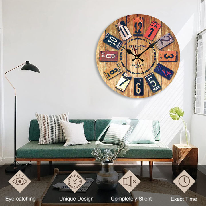 European creative wooden Round wall clock for living room and bedroom ...