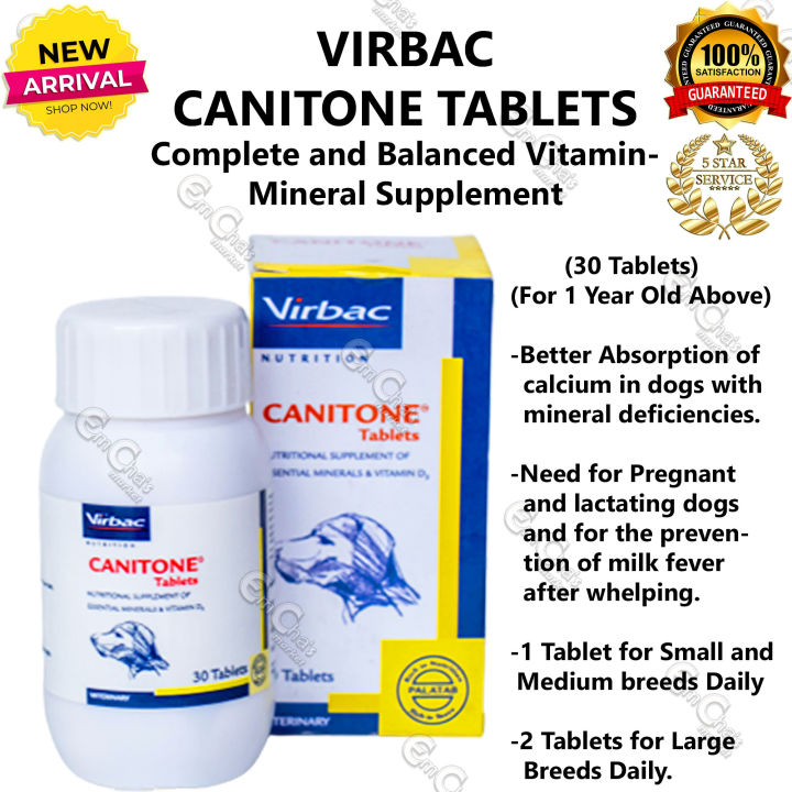 Virbac CANITONE Tablets (30 TABLETS) (YELLOW BOX) Complete Calcium ...