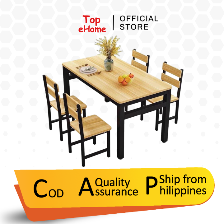 Topehome Dining Table with 4 Chairs Set for Home Restaurant 4/6 Seater ...