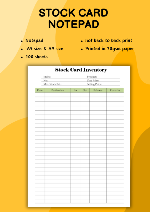 STOCK CARD INVENTORY PADDED BIND PAPER A5 & A4 SIZE | Lazada PH