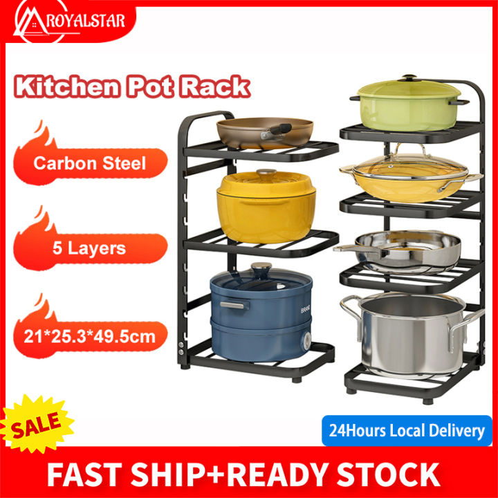 Royalstar 2-5 Tiers High Carbon Kitchen Pan Organizer Adjustable Pot ...