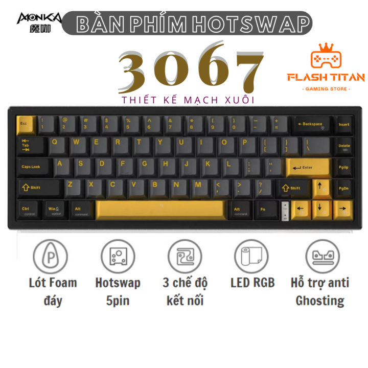 Bàn phím cơ MONKA 3067 Pro V2 - Hỗ trợ Hotswap - Mạch xuôi - Có app tùy ...
