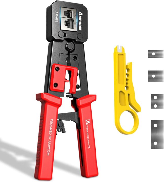 AMPCOM RJ45 Pass Thru Crimping Tool Network Crimper for Pass Through ...