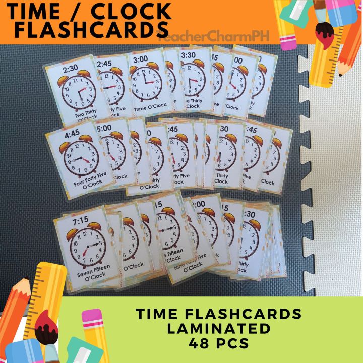TIME CLOCK FLASHCARDS 48pcs Laminated Educational Flashcards | Lazada PH