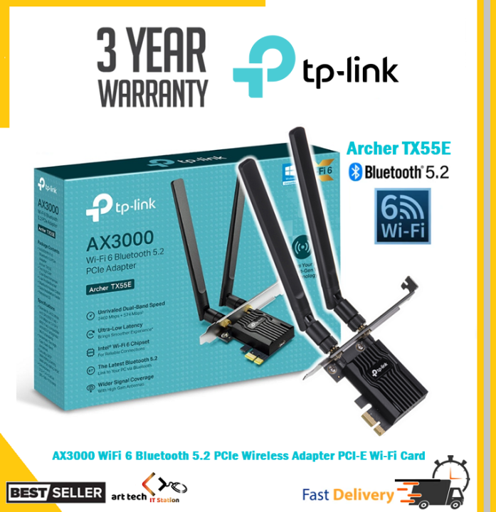 TP-Link Archer TX55E AX3000 WiFi 6 Bluetooth 5.2 PCIe Wireless Adapter ...