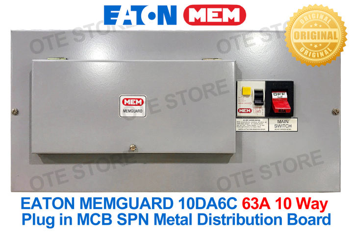 MEM EATON MEMGUARD 10DA6C 63A 10 Way Plug In SPN MCB Distribution Board ...