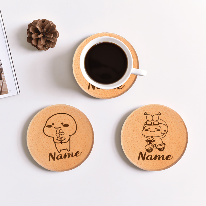 Cute Quby Personalized Custom Wooden Coaster Carving Your Own Name ...