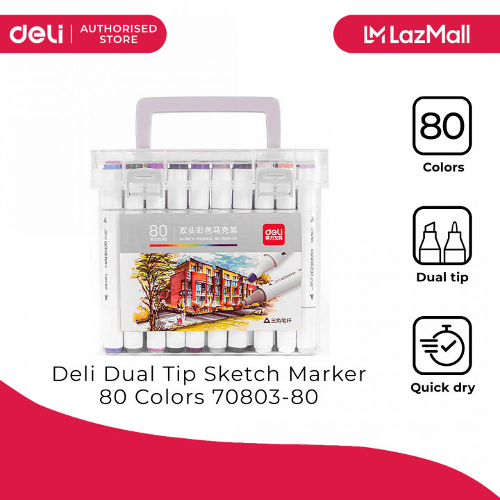 Deli 70803-80 Dual Tip Sketch Marker 80 Colors | Lazada PH