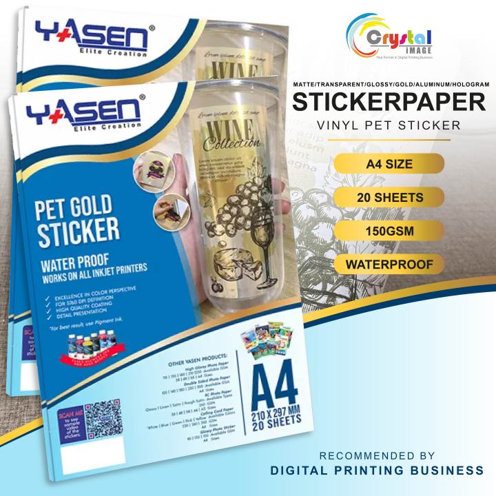 Yasen PET Vinyl Pearl Waterproof Sticker Paper 20Sheets for Printing A4 ...