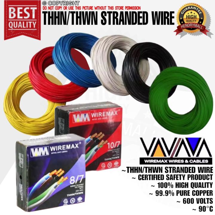 WIREMAX THHN / THWN STRANDED WIRE PURE COPPER 99.9% 10/7 5.5mm - 8/7 8.0mm (30m/40m/50m) | Lazada PH