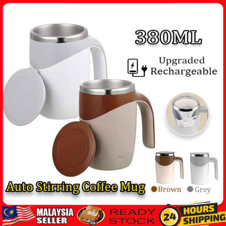 380ml Auto Stirring Coffee Cup Cawan Kopi Automatic Magnetic Stirring Coffee Mug 304 Stainless ...