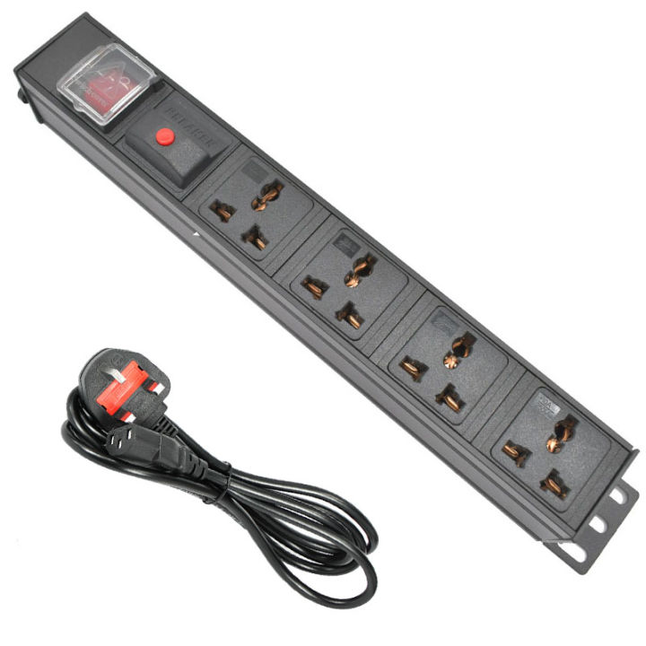 Pdu Power Strip 4 Unit Universal Output Socket Network Cabinet Rack Switch Overload Protection