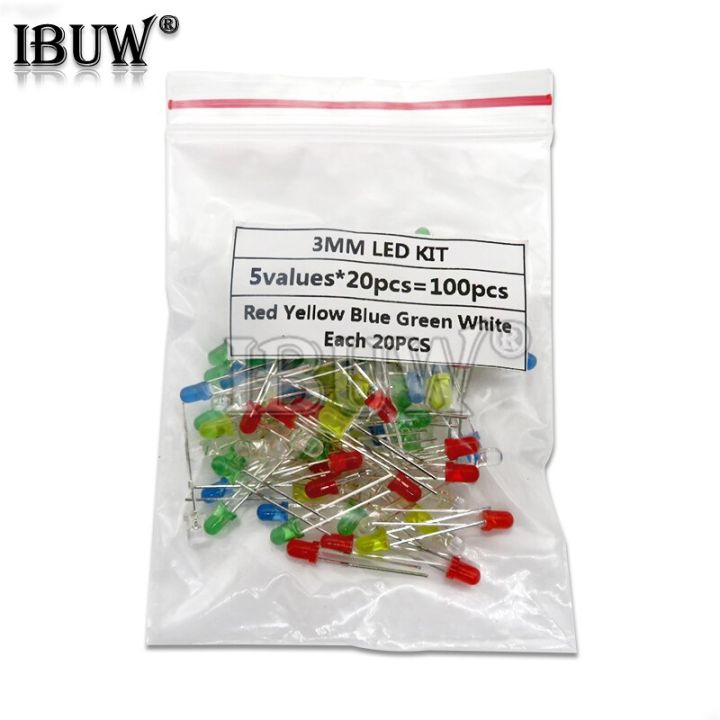 100 Chiếc Đèn LED Diode 3Mm Bộ Được Phân Loại 5 Màu * 20 Chiếc F3 Màu ...