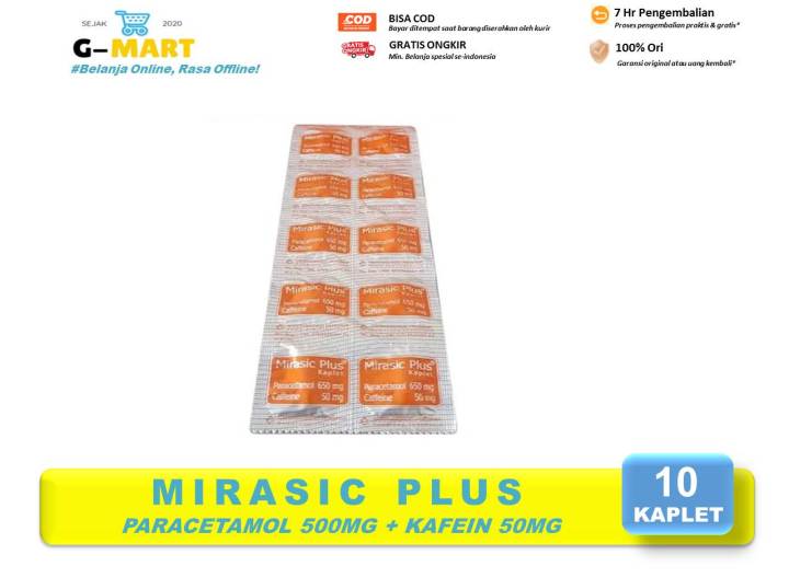 Mirasic Plus 10 Kaplet [ 1 Strip] - Paracetamol 500mg + Kafein 50mg ...