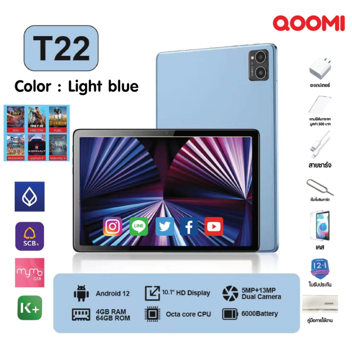 แท็บเล็ต QOOMI รุ่น GIANT PAD T22 (4+64) จอ10.1นิ้ว TABLET 4G รุ่นใหม่ล่าสุด แท็บเล็ตเล่นเกมส์ ...