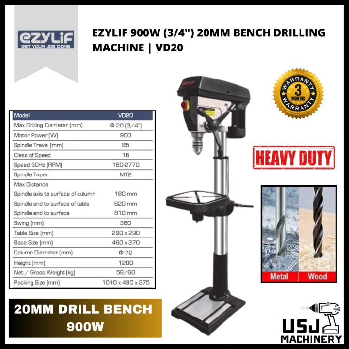 EZYLIF 900W (3/4") 20mm Bench Drilling Machine VD20 - Induction Motor ...