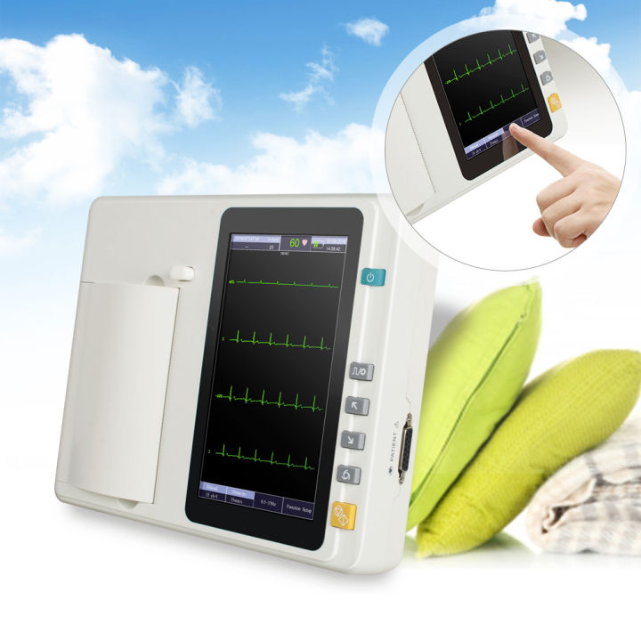 Portable 7’’ LCD Touch Screen ECG Monitor Machine Digital 6 Channel ECG ...