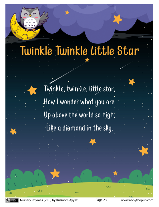 Twinkle Twinkle Little Star Chart Nursery Rhymes A4 Laminated High ...