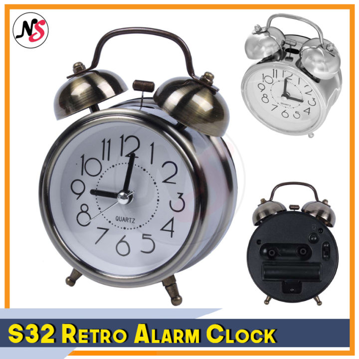 S32 Classic Retro Alarm Clock Silent Non Ticking Double Twin Bell Alarm ...