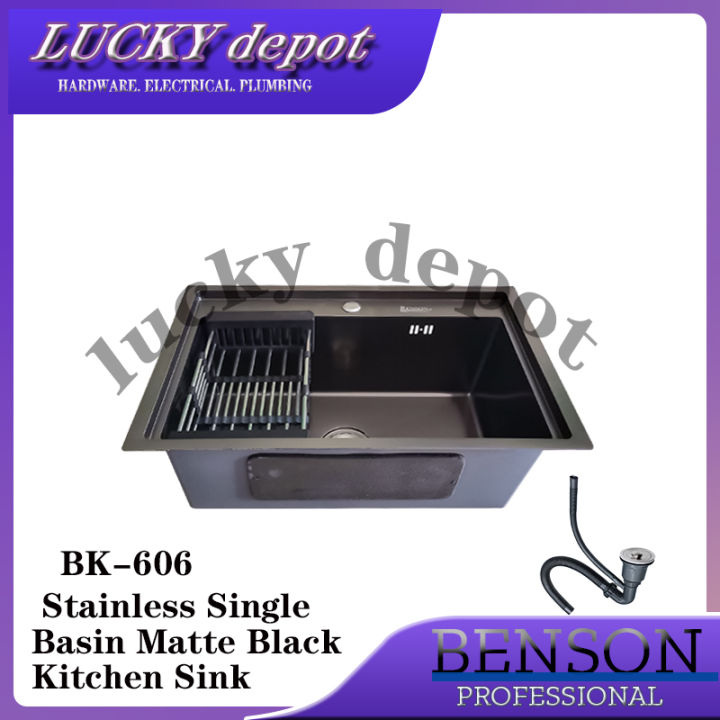 BK606 STAINLESS MATTE BLACK SINGLE TUB KITCHEN SINK (68X45X23CM) W ...